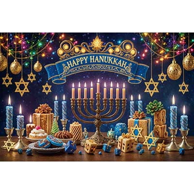 202 Happy Hanukkah Backdrops Nine-Branched Candlestick Party r ...