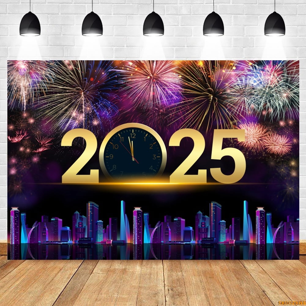 202 Happy New Year Backdrop Glitter Gold Beer Champagne Clock New Year ...