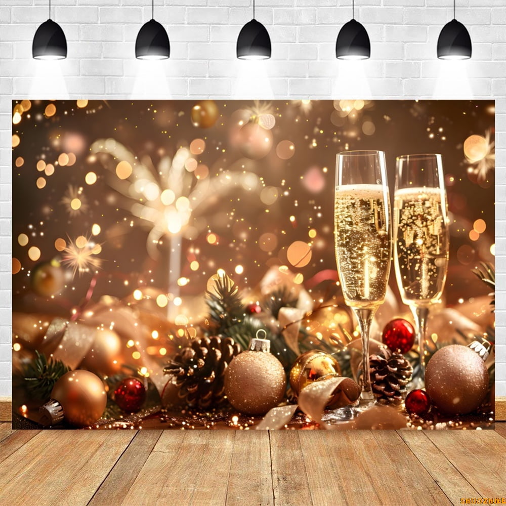 202 Happy New Year Backdrop Glitter Gold Beer Champagne Clock New Year ...