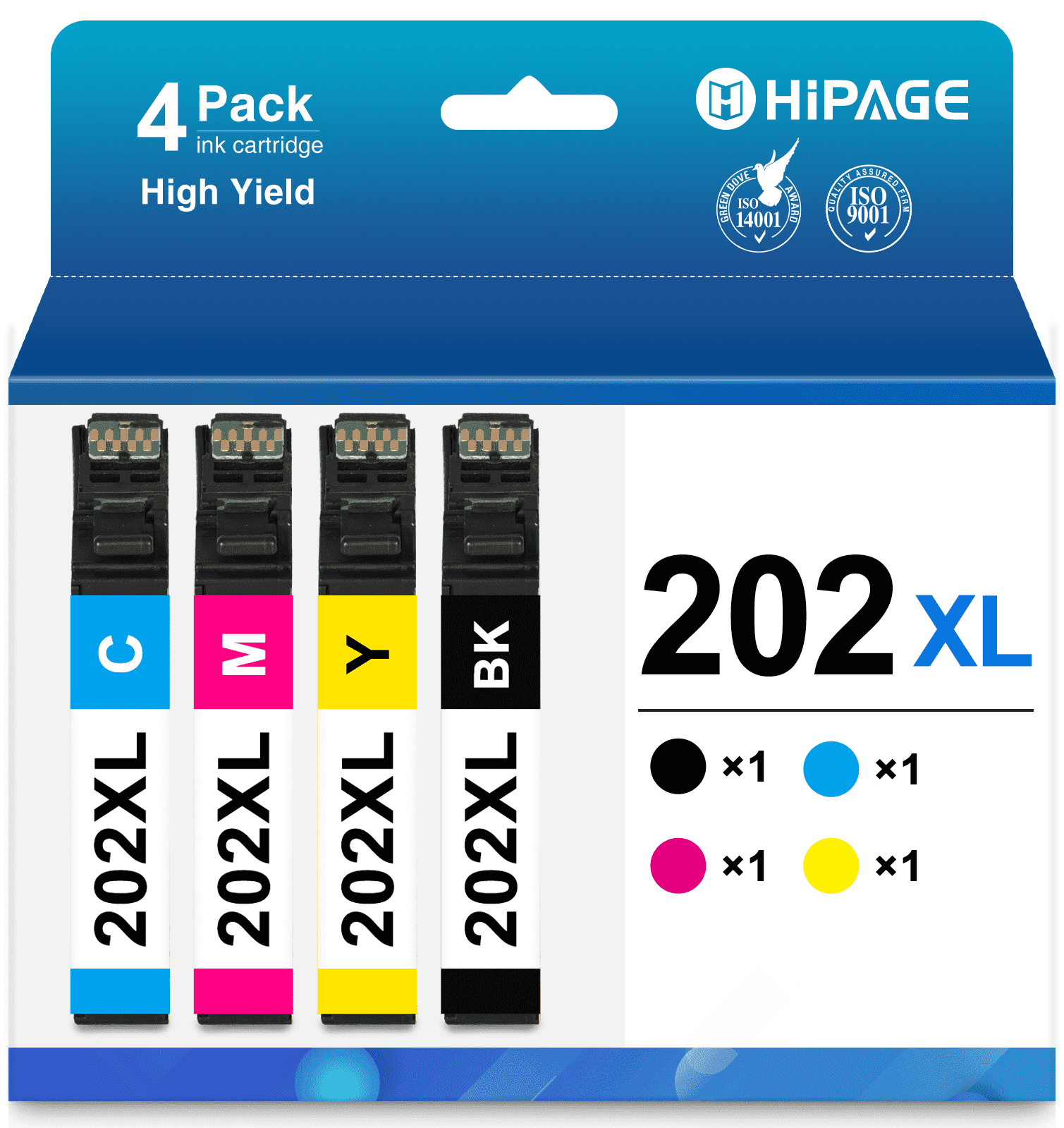 HIPAGE 202XL Ink Cartridge Replacement, Black Cyan Magenta Yellow, 4 ...