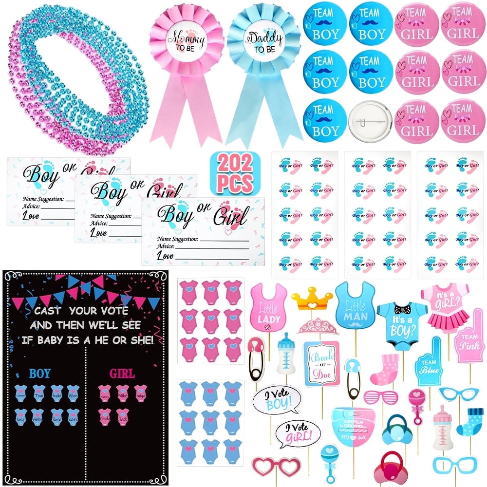 202 Pcs Baby Gender Reveal Party Supplies Favors Boy or Girl Pink and ...