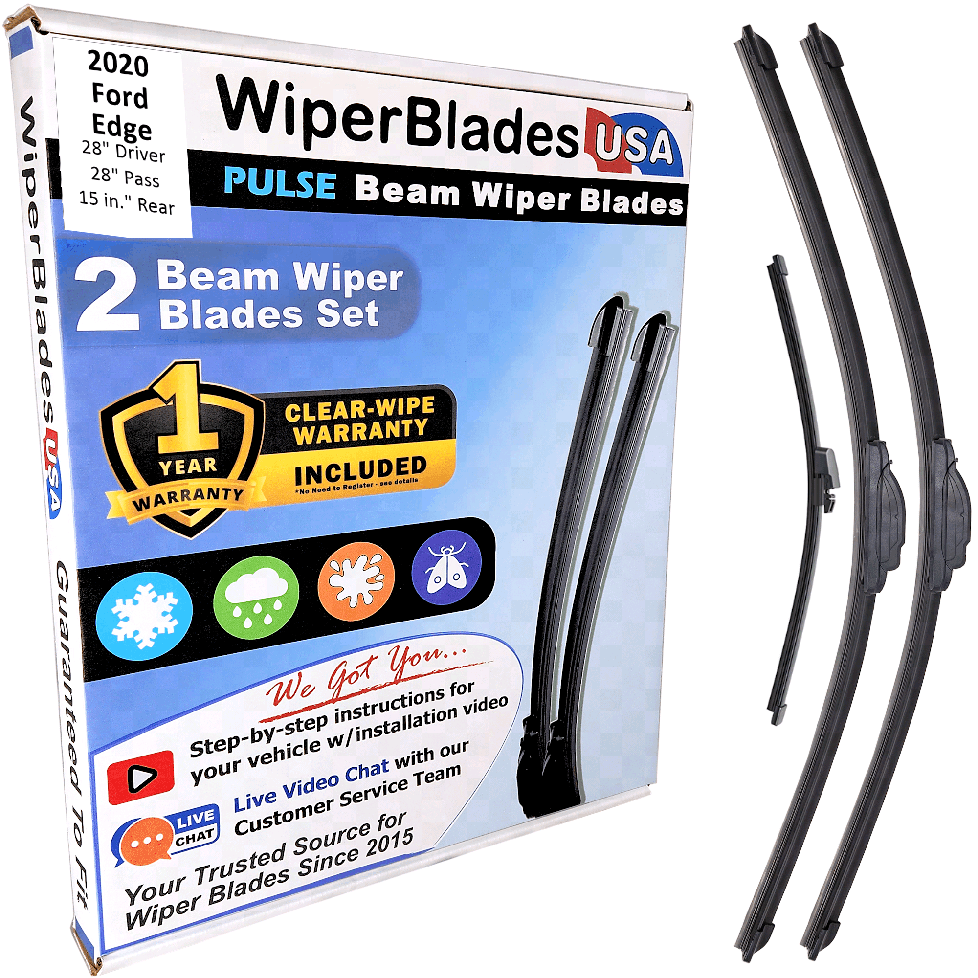 2020 Ford Edge Beam Wiper Blades Wipers w/1yr Warranty (Set of 3) w ...