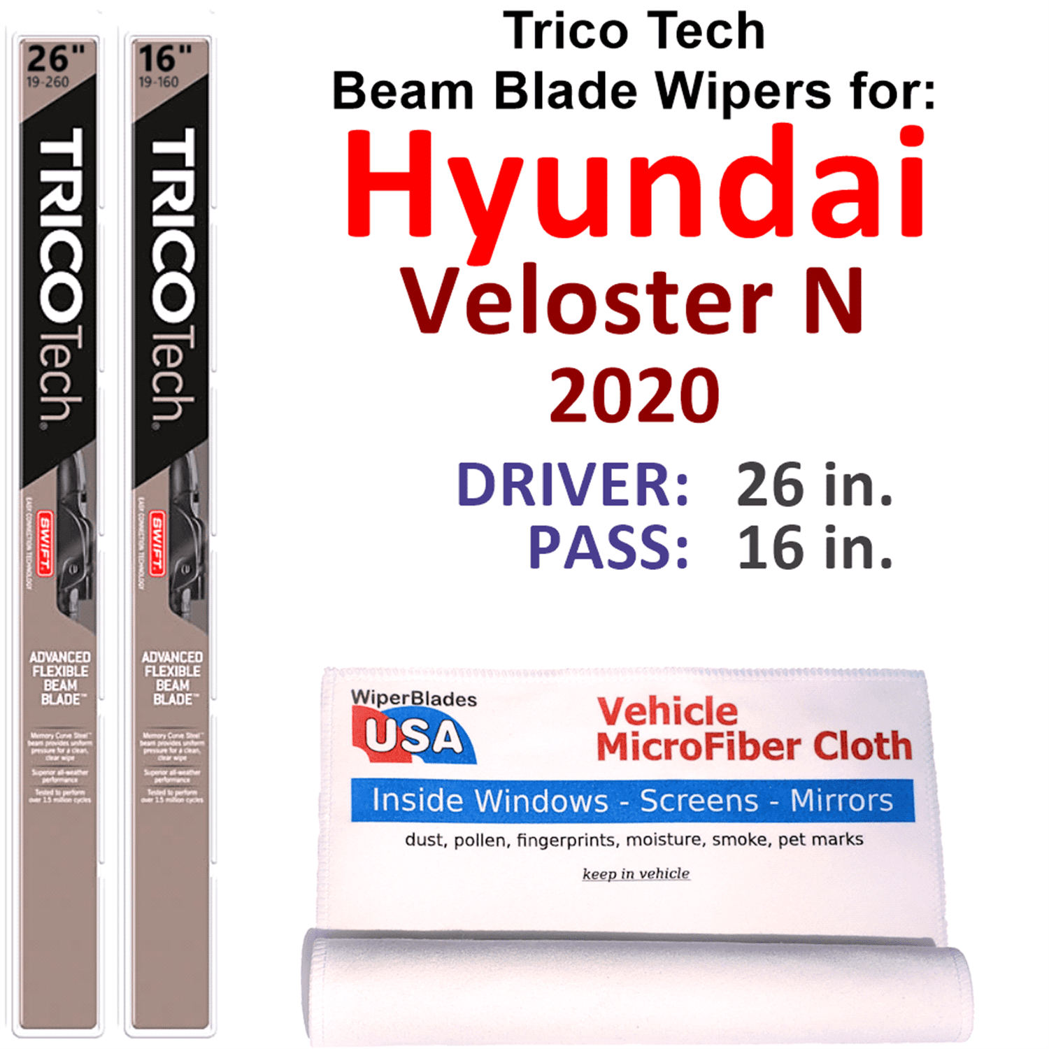 2020 Hyundai Veloster N Beam Blade Wipers (Set of 2) - Walmart.com