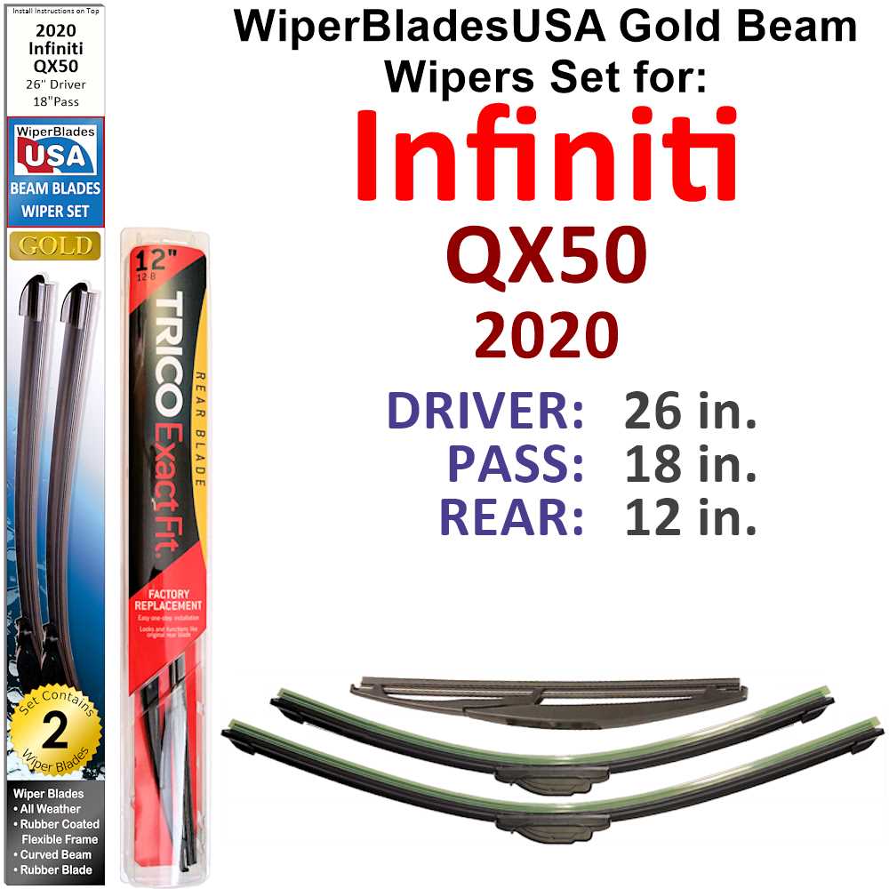 2020 Infiniti QX50 Beam Wiper Blades Wipers WBUSA (Set of 3) w/Rear ...