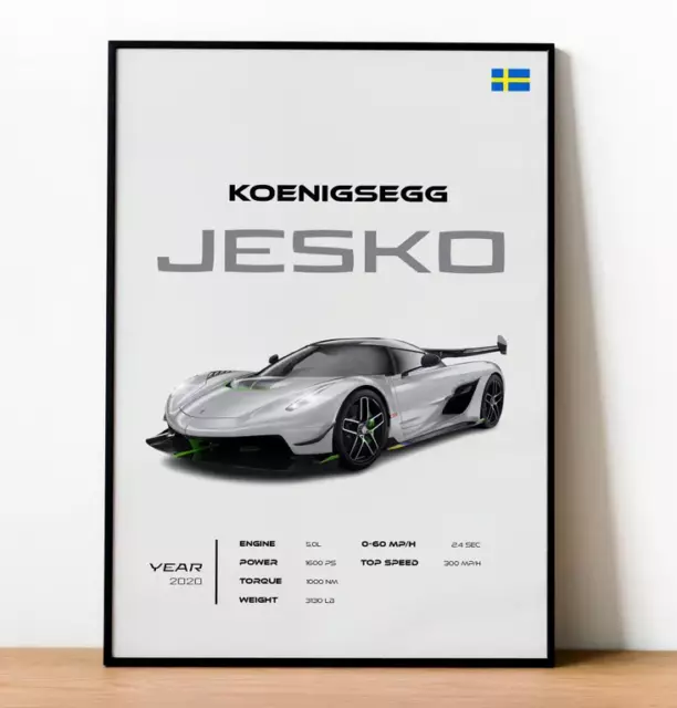 2020 Koenigsegg Jesko Poster - Hypercar Wall Art - Silver Supercar ...