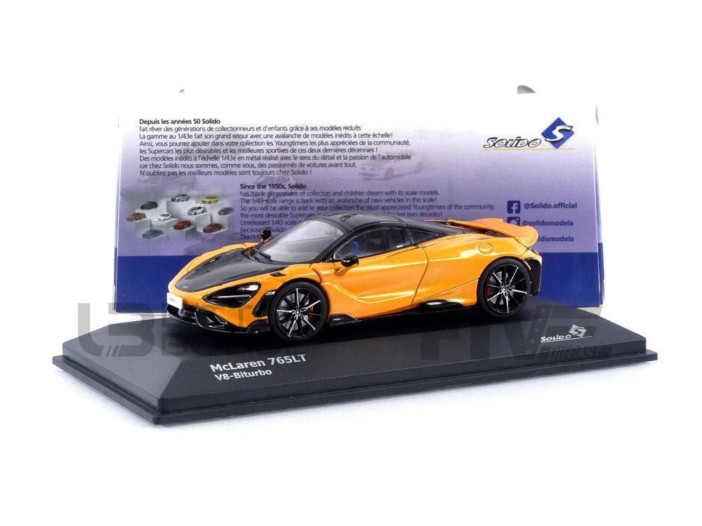 2020 McLaren 765 LT Papaya Spark Orange Metallic and Black 1/43 Diecast ...