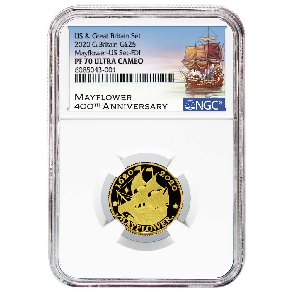 2020 Proof 25 Pound Gold Mayflower Commemorative NGC PF70UC FDI ...