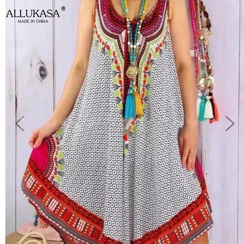 2020 Summer Fashion Dresses Printed Round Neck Loose Sleeveless Vest ...