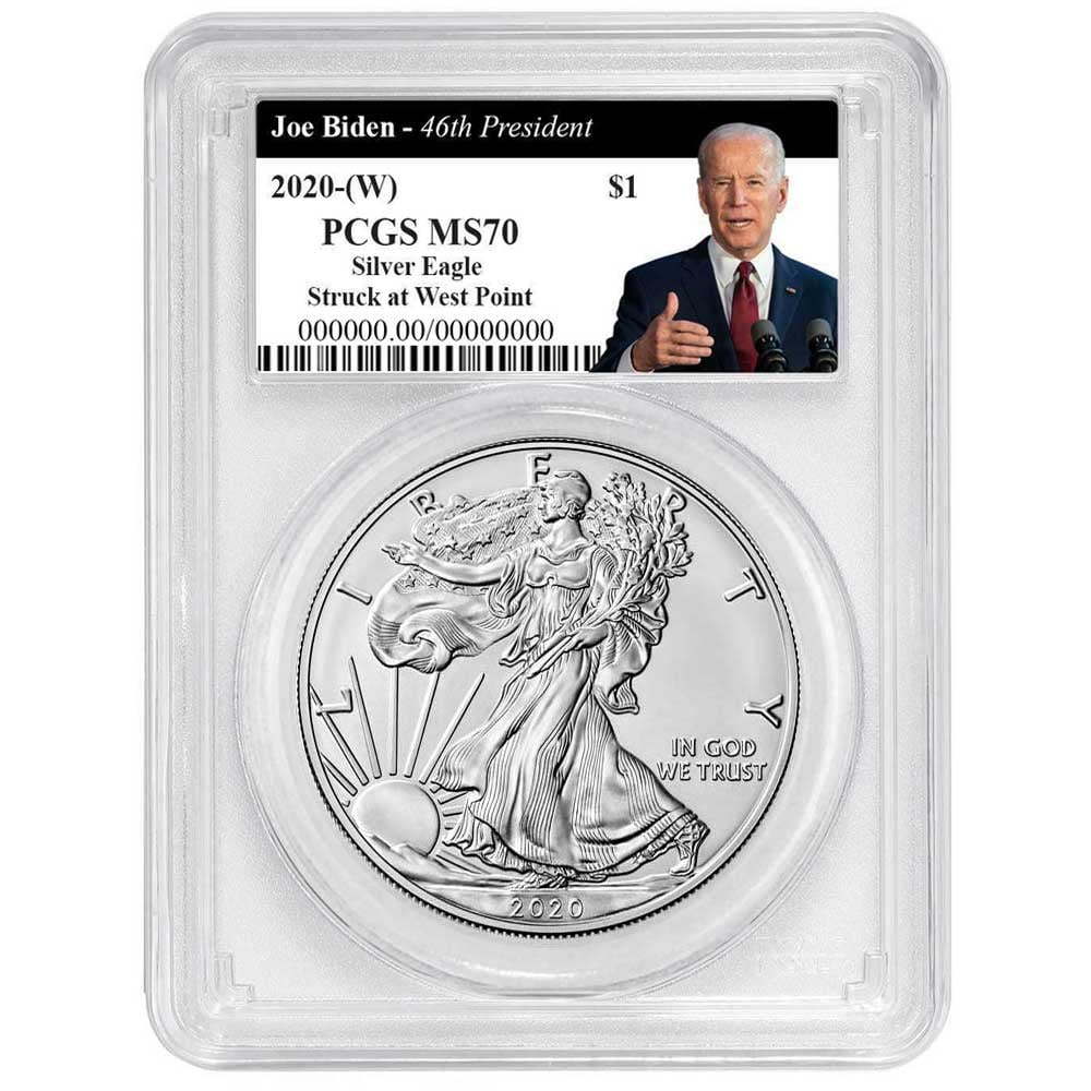 2020 (W) $1 Type 1 American Silver Eagle PCGS MS70 Biden 46th President ...