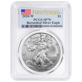 2020-W Burnished $1 American Silver Eagle PCGS SP70 FS Flag Label - Walmart.com