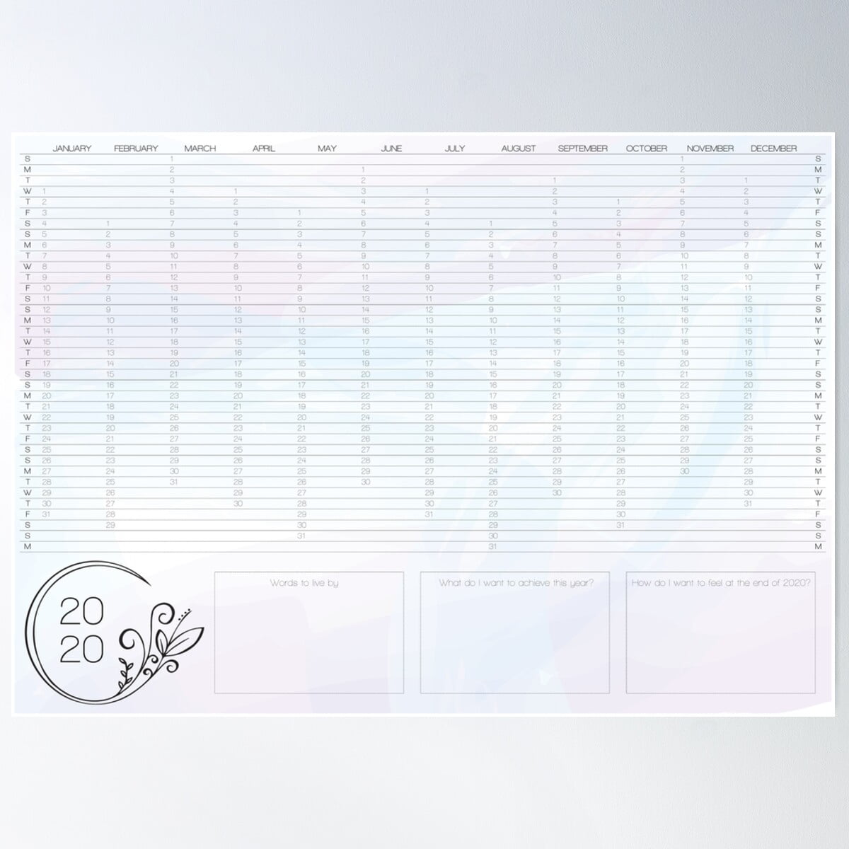 2020 Wall Calendar Poster Wall Art, Modern Wall Decor For Living Room ...