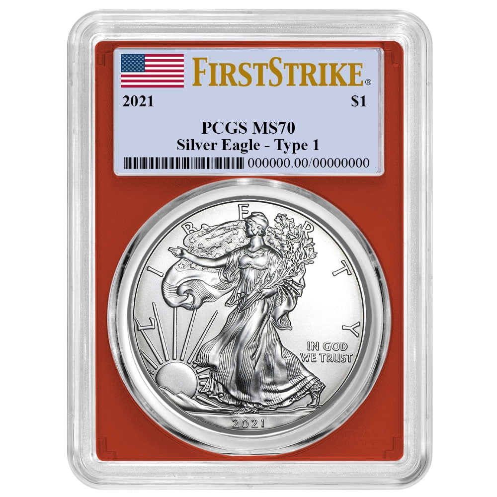 2021 $1 Type 1 American Silver Eagle PCGS MS70 FS Flag Label Red Frame ...