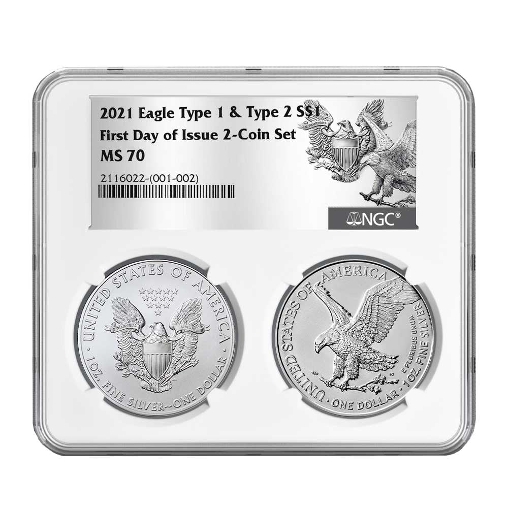 2021 US Bullion Silver Eagle Set NGC MS70 FDI T1 T2 Label - Walmart.com