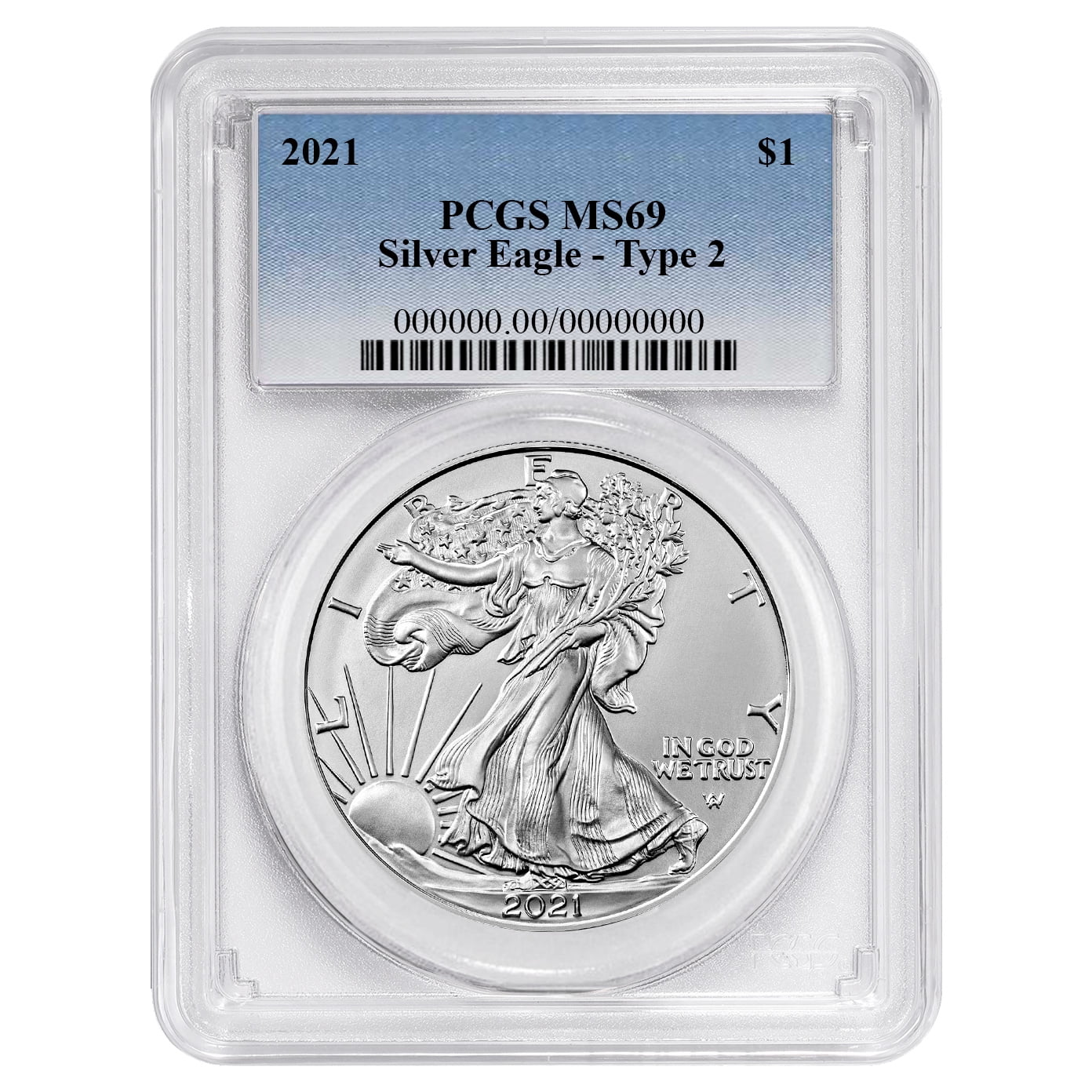 2021 $1 Type 2 American Silver Eagle PCGS MS69 Blue Label - Walmart.com