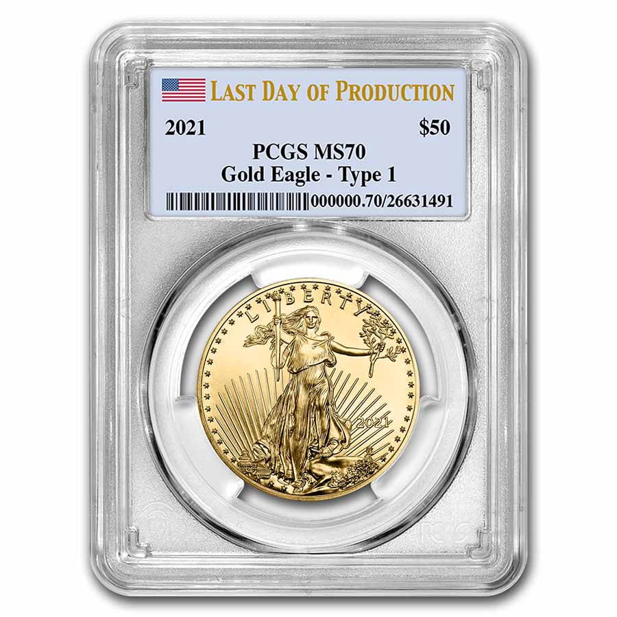 2021 1 oz Gold Eagle (Type 1) MS-70 PCGS (Last Day of Production ...