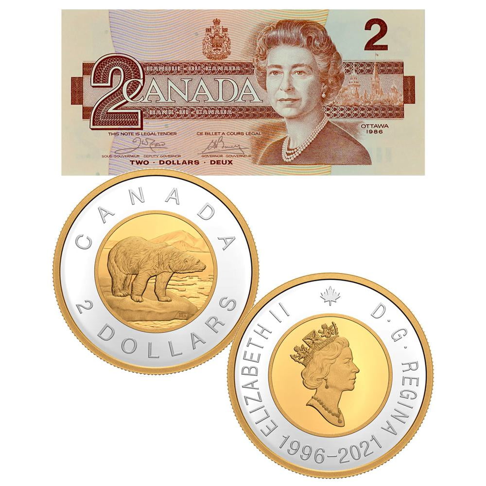 2021 $2 Silver Canadian Proof Coin & Banknote Set - 25th Anniversary 1 oz Silver Gilt Coin ...