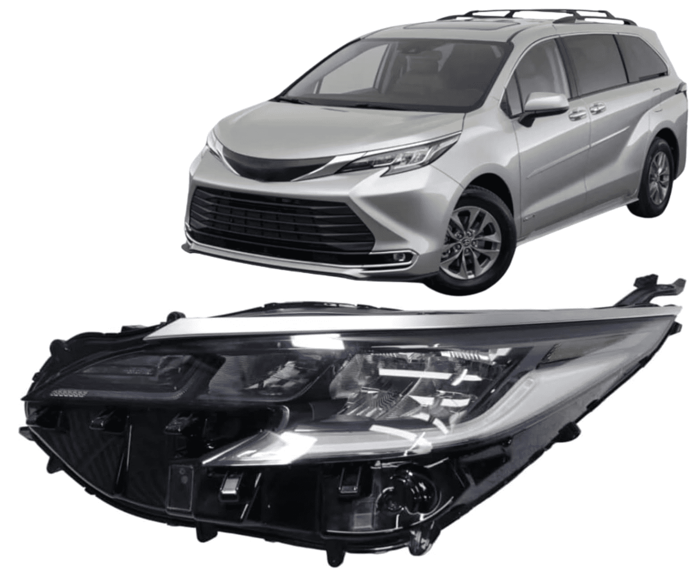 2021-2023 Toyota Sienna Head Lamp Driver Side Black Bezel With Lower ...