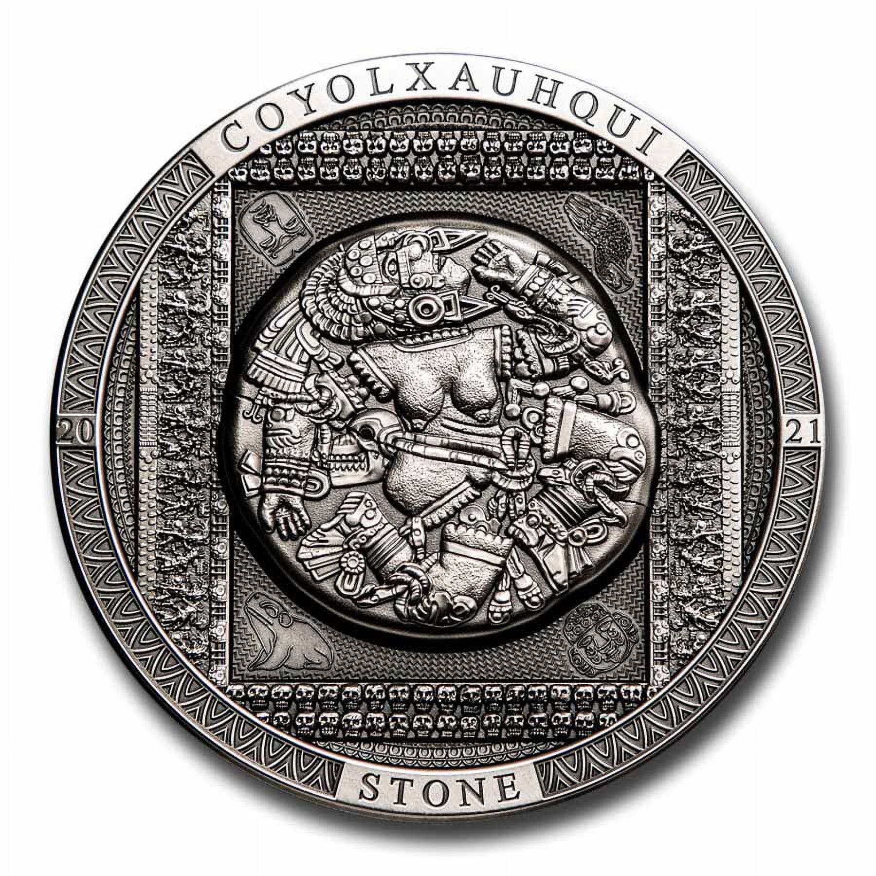 2021 Cook Islands 3 oz Antique Silver Aztec Coyolxauhqui Stone ...