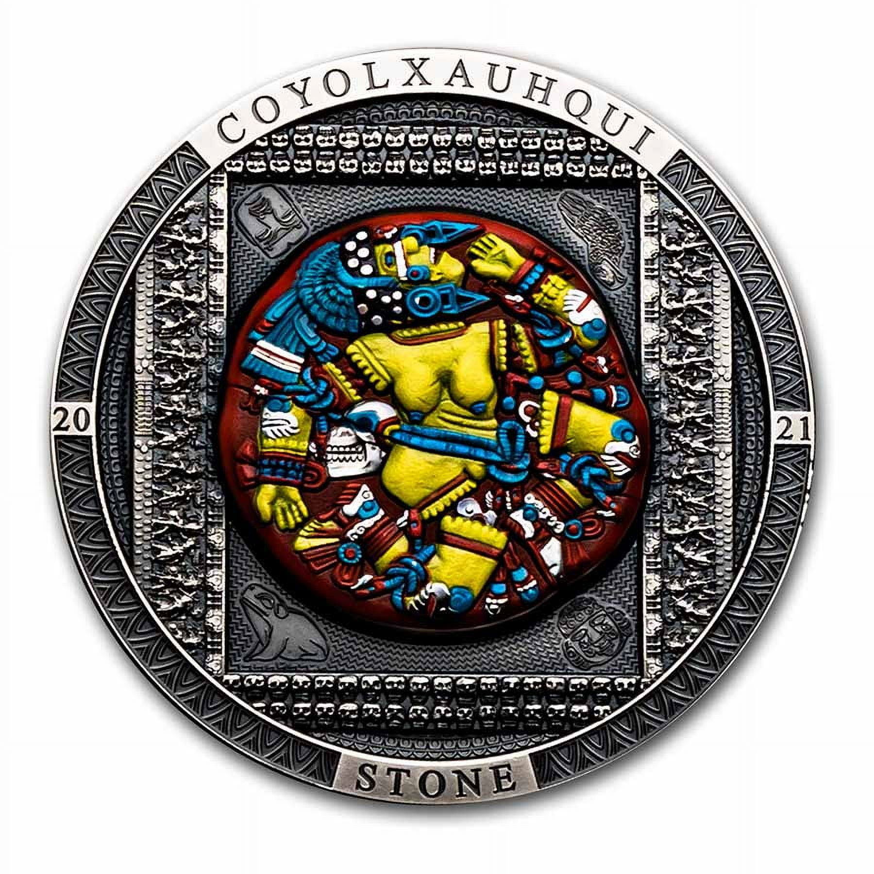 2021 Cook Islands 3 oz Colorized Silver Aztec Coyolxauhqui Stone ...