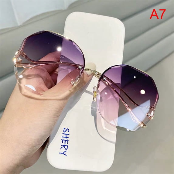2021 Fashion Gradient Women Ocean Water Cut Trimmed Lens Sun Glasses ...