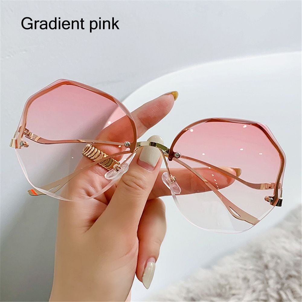 2021 Fashion Metal Curved Temples Eyewear Frameless Gradient Sunglasses ...