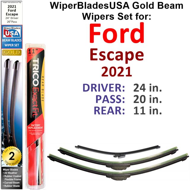 2021 Ford Escape Beam Wiper Blades Wipers WBUSA (Set of 3) w/Rear Wiper ...