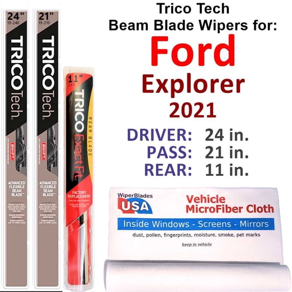 2021 Ford Explorer Trico Tech Beam Blade Wipers Set (24" Driver, 21 ...