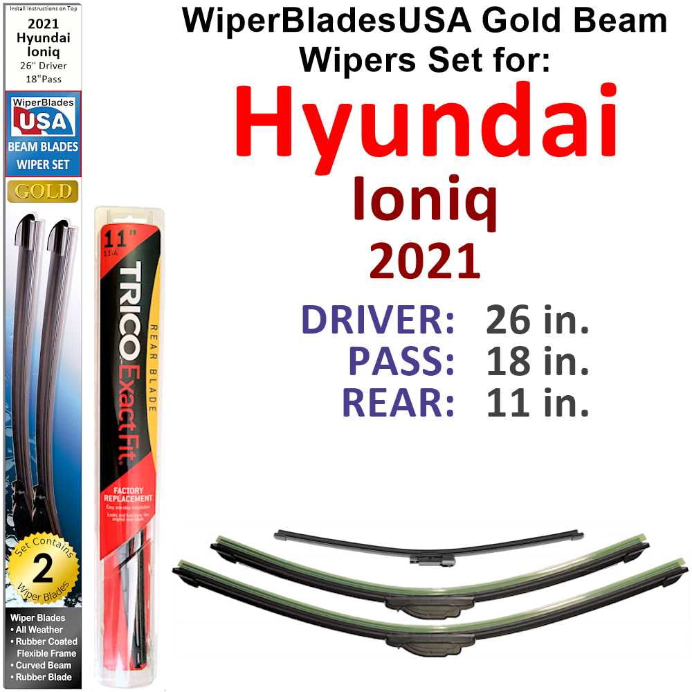 2021 Hyundai Ioniq Beam Wiper Blades Wipers WBUSA (Set of 3) w/Rear ...