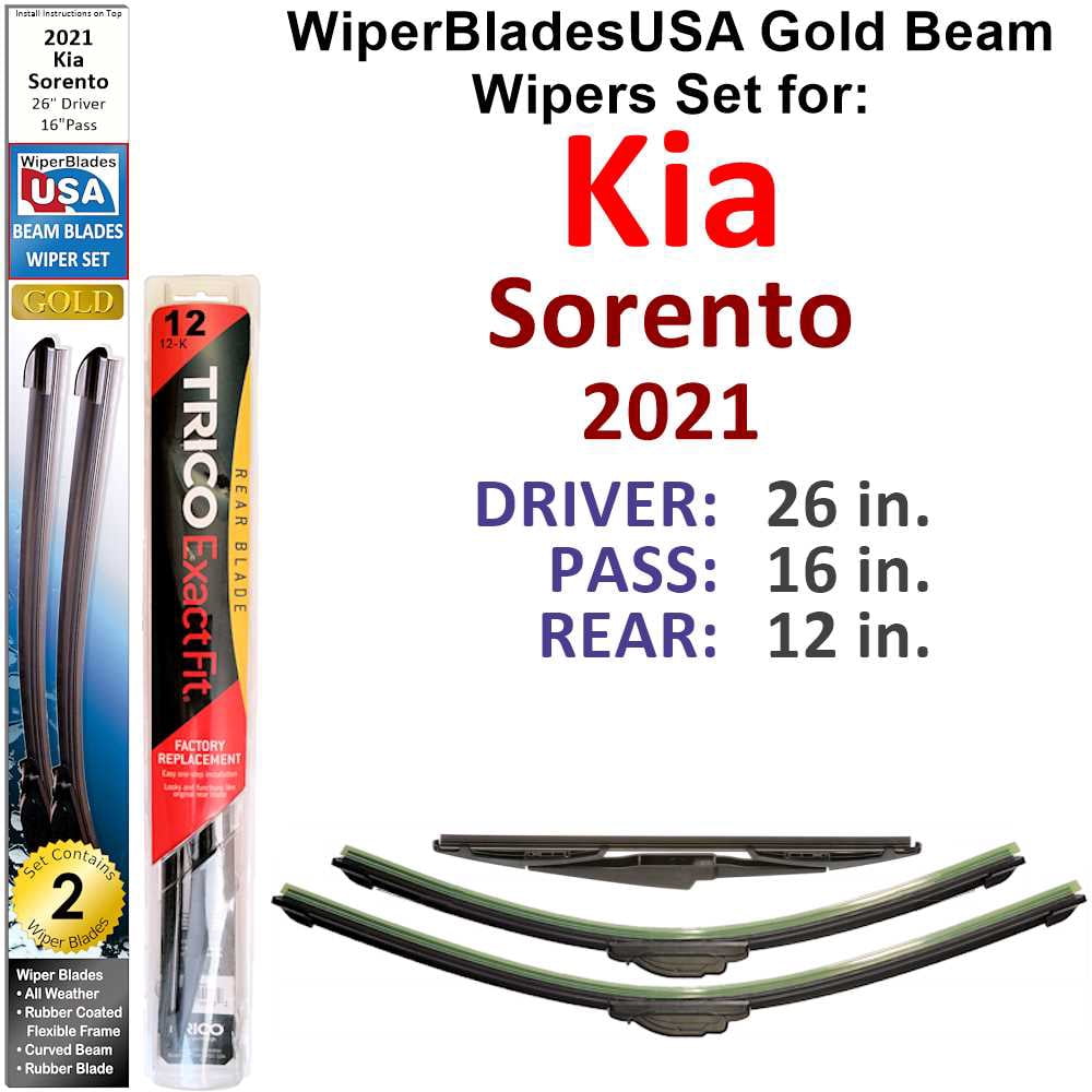 2021 Kia Sorento Beam Wiper Blades Wipers WBUSA (Set of 3) w/Rear Wiper ...