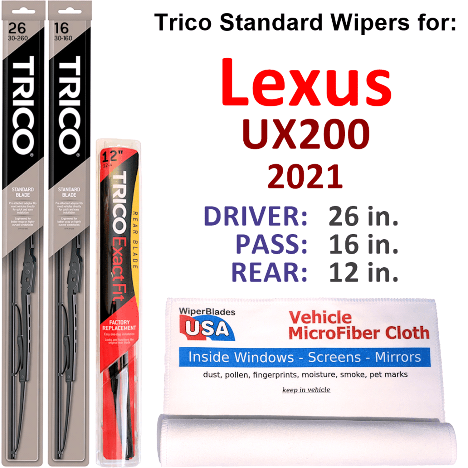 2021 Lexus UX200 Wiper Blades (Set of 3) w/Rear Wiper - Walmart.com