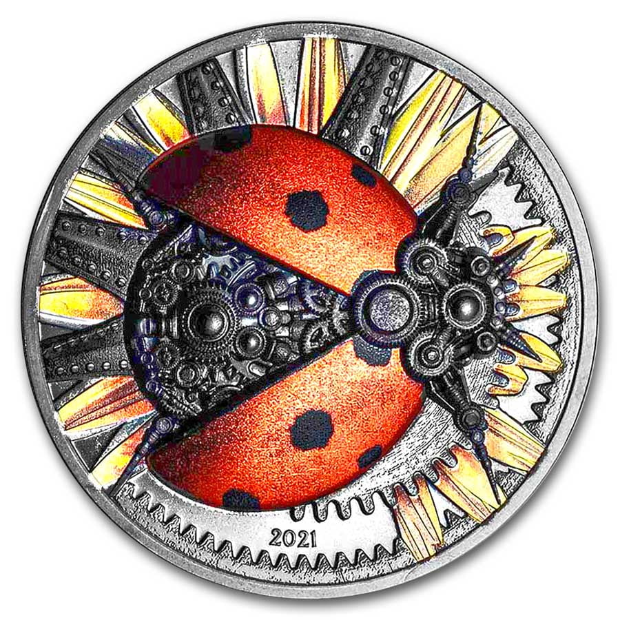2021 Mongolia 3 oz Silver Mechanical Ladybug (Damaged Outer Box ...