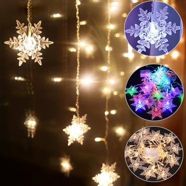 Rosnek LED Snowflake Curtain String Lights, Memory 8 Modes Flashing ...