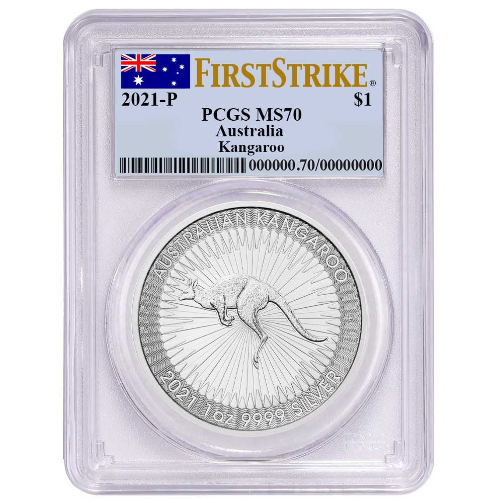 2021-P $1 Silver Australian Kangaroo 1 oz PCGS MS70 FS Australian Flag ...