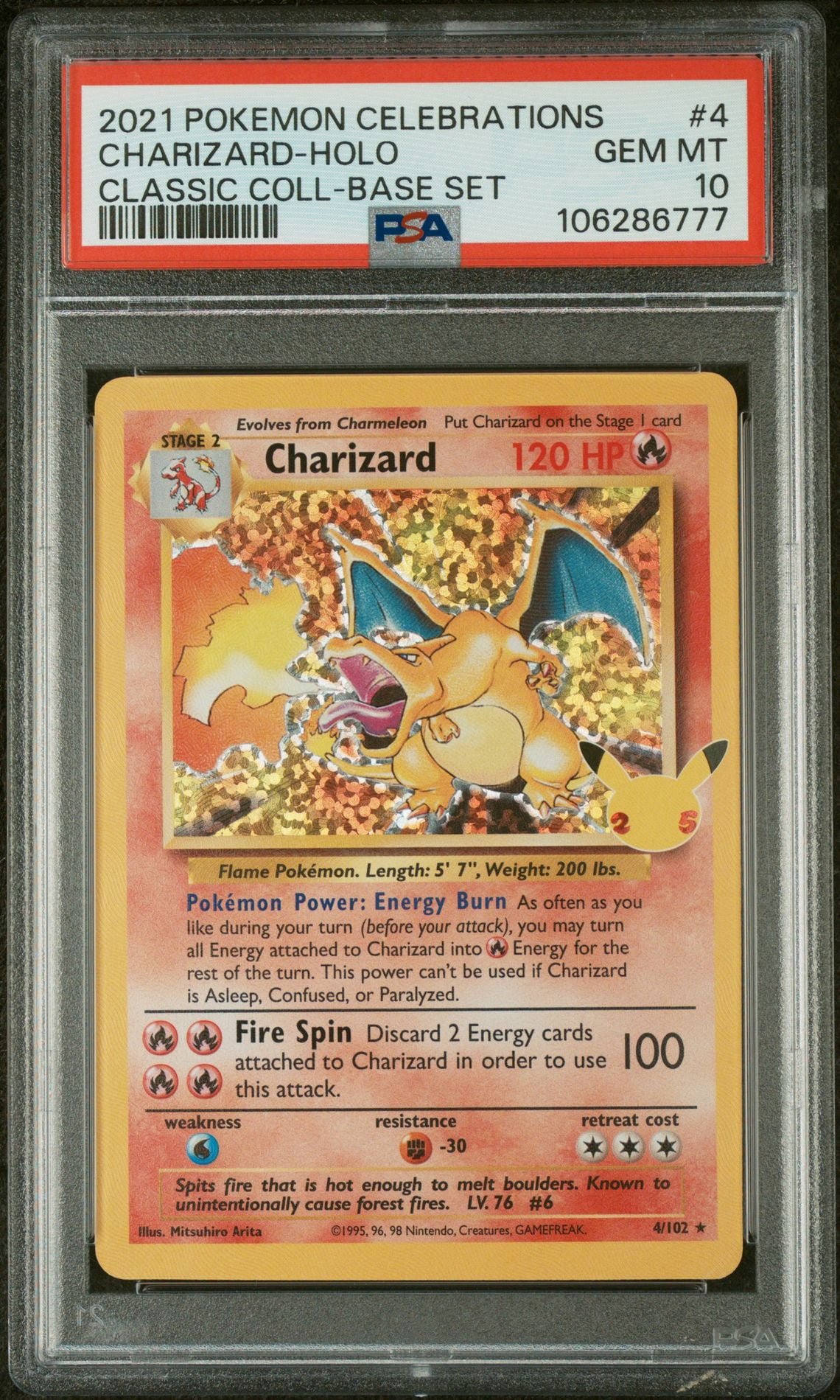 2021 Pokemon Celebrations #4 Charizard Classic Collection Holo PSA 10 - Walmart.com