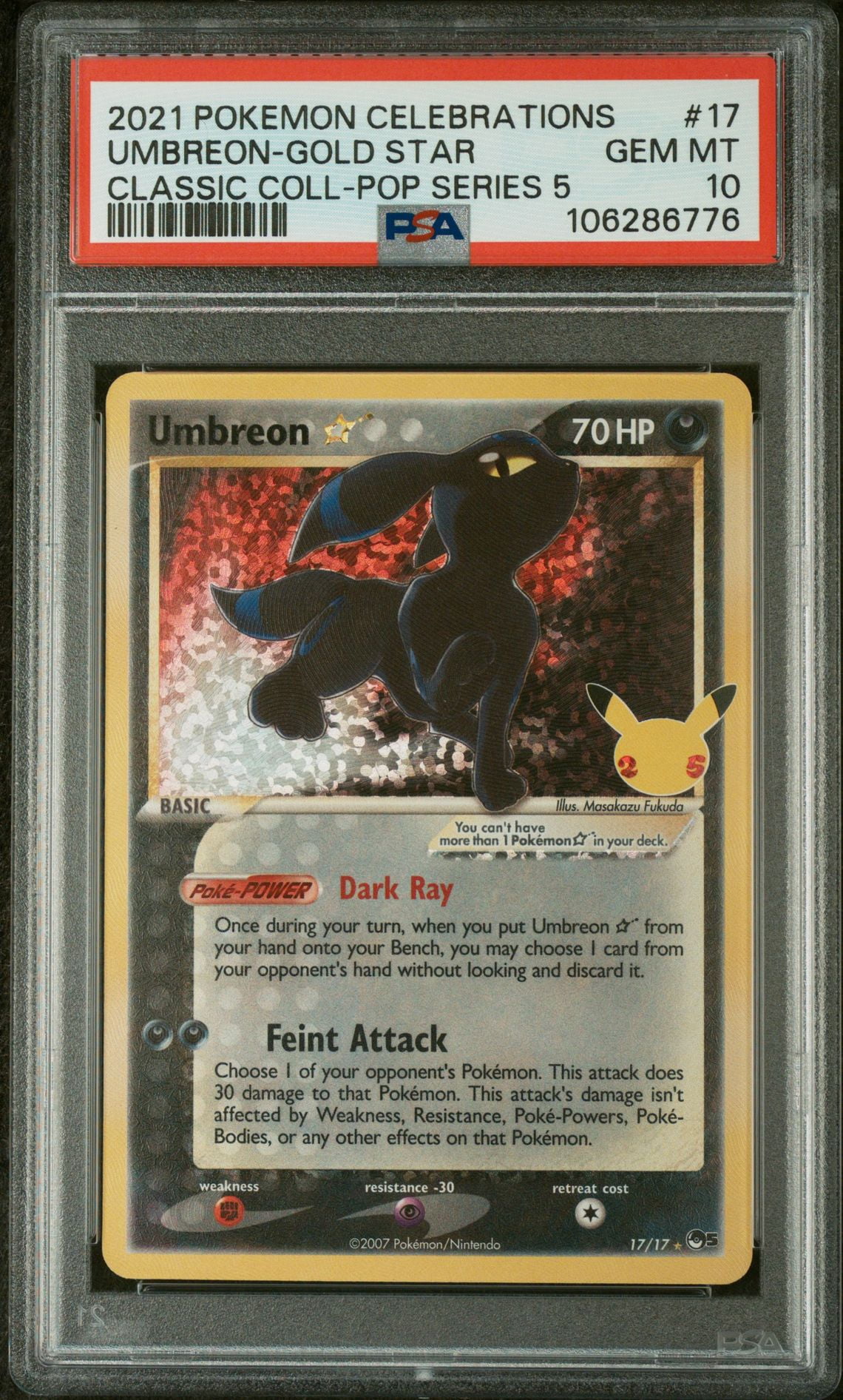2021 Pokemon Celebrations Classic Collection #17 Umbreon Gold Star Pop Series 5 PSA 10 - Walmart.com