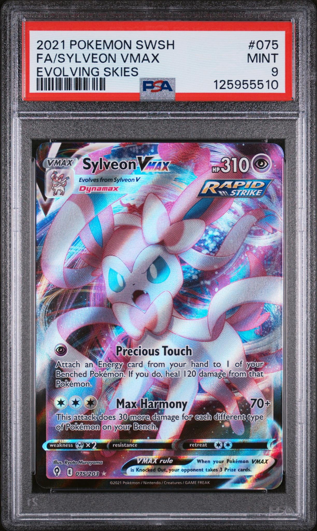 2021 Pokemon Sword and Shield Evolving Skies Sylveon Vmax #75 /203 PSA ...