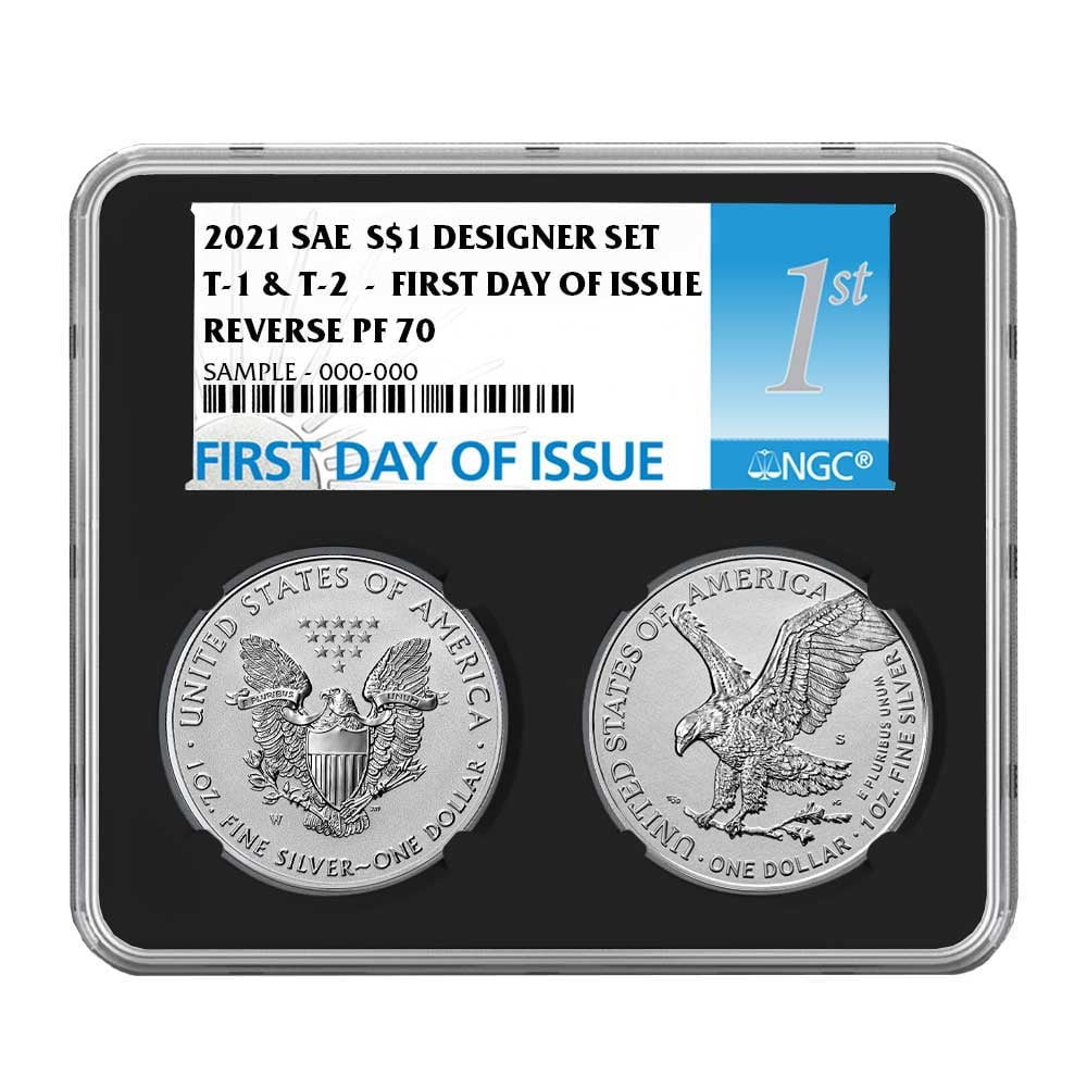 2021 Reverse Proof American Silver Eagle Designer 2pc Set NGC PF70 FDI ...