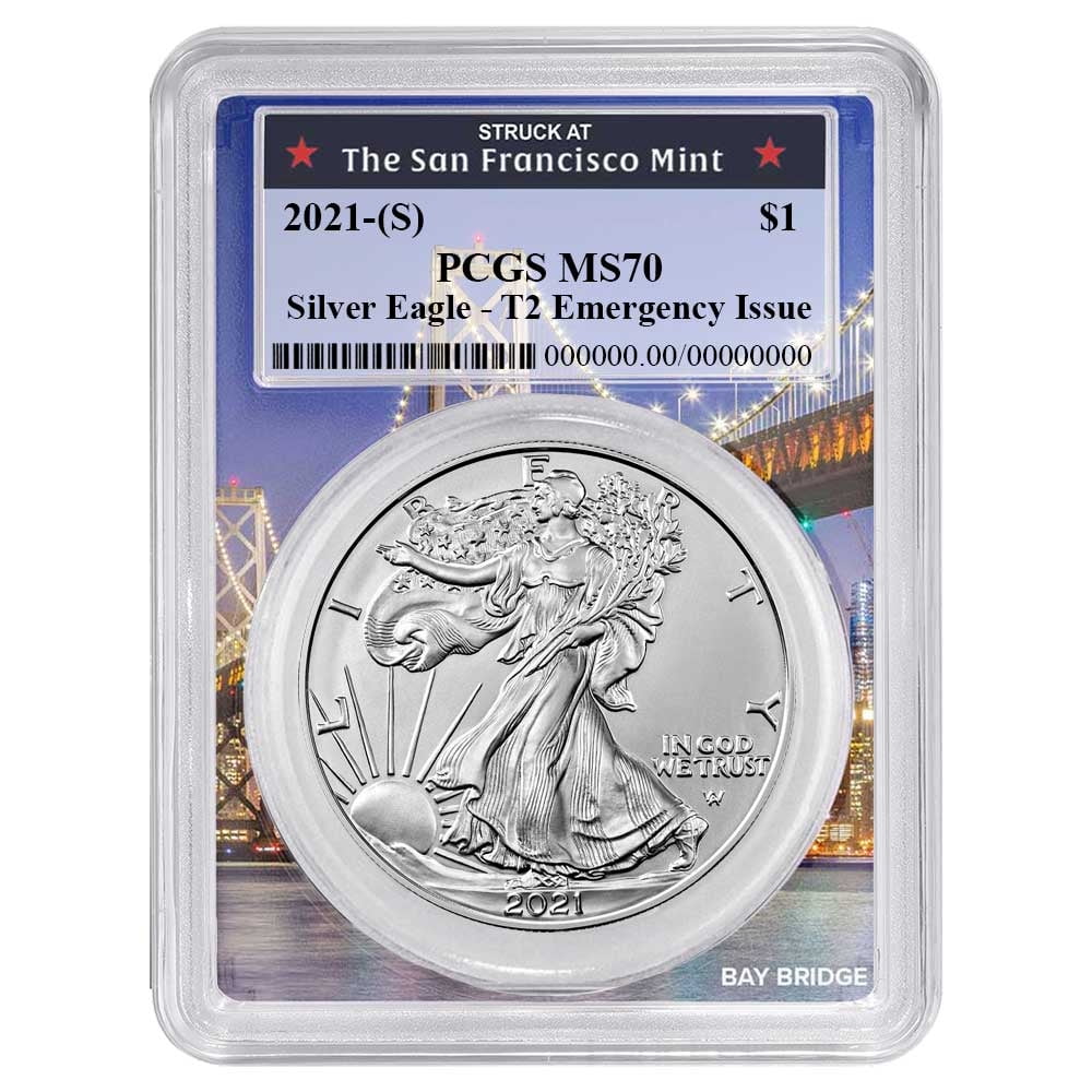 2021 (S) $1 Type 2 American Silver Eagle PCGS MS70 Emergency Issue Bay ...