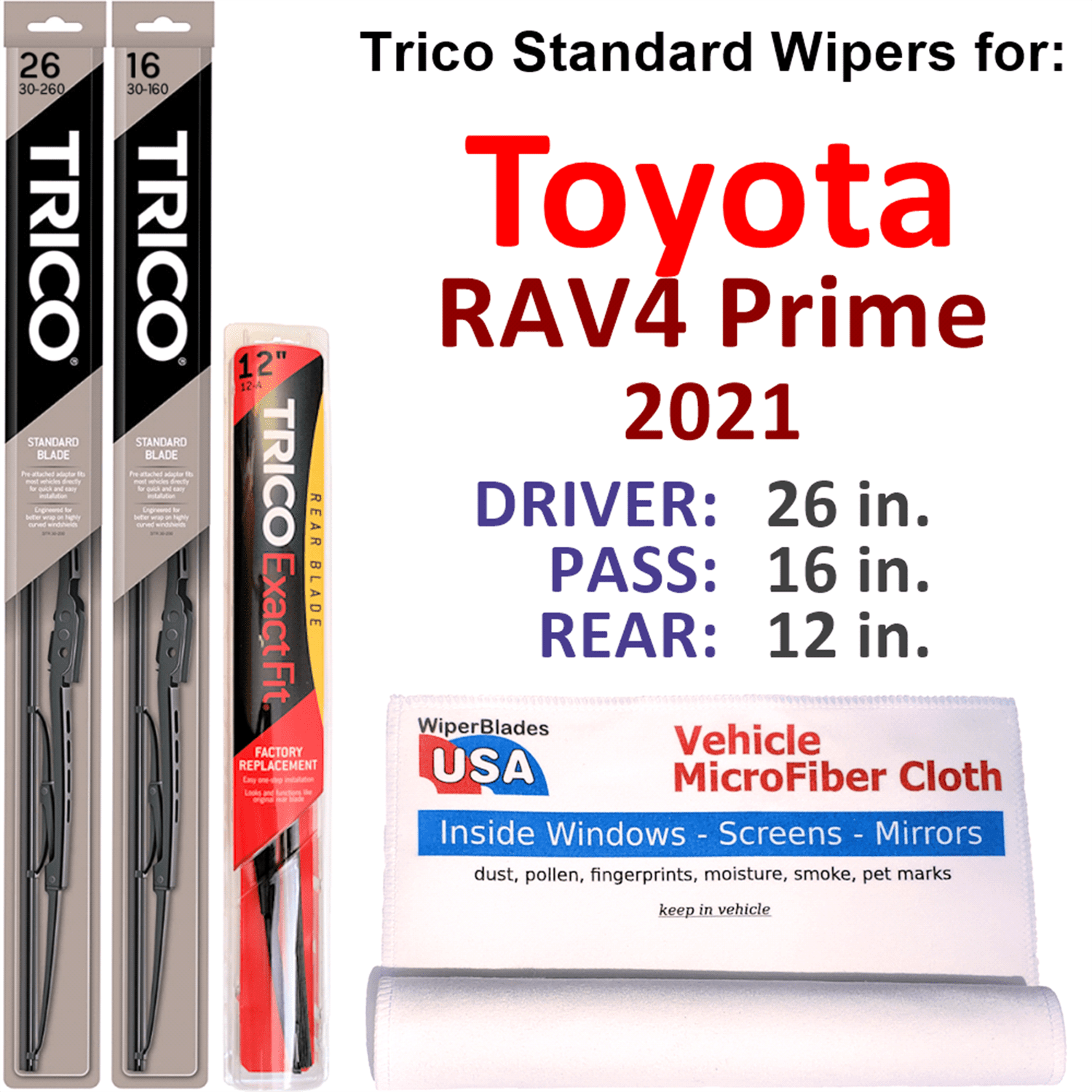 2021 Toyota RAV4 Prime Wiper Blades (Set of 3) w/Rear Wiper - Walmart.com