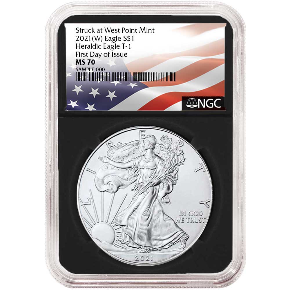 2021 (W) $1 Type 1 American Silver Eagle NGC MS70 FDI Flag Label Retro Core - Walmart.com