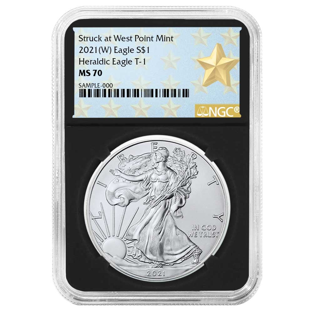 2021 (W) $1 Type 1 American Silver Eagle NGC MS70 West Point Star Label ...
