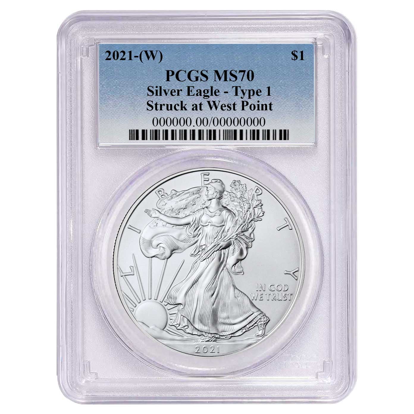 2021 (W) $1 Type 1 American Silver Eagle PCGS MS70 Blue Label - Walmart.com
