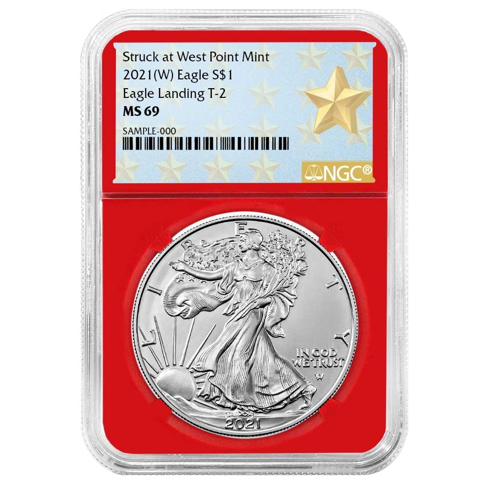 2021 (W) $1 Type 2 American Silver Eagle NGC MS69 West Point Star Label ...