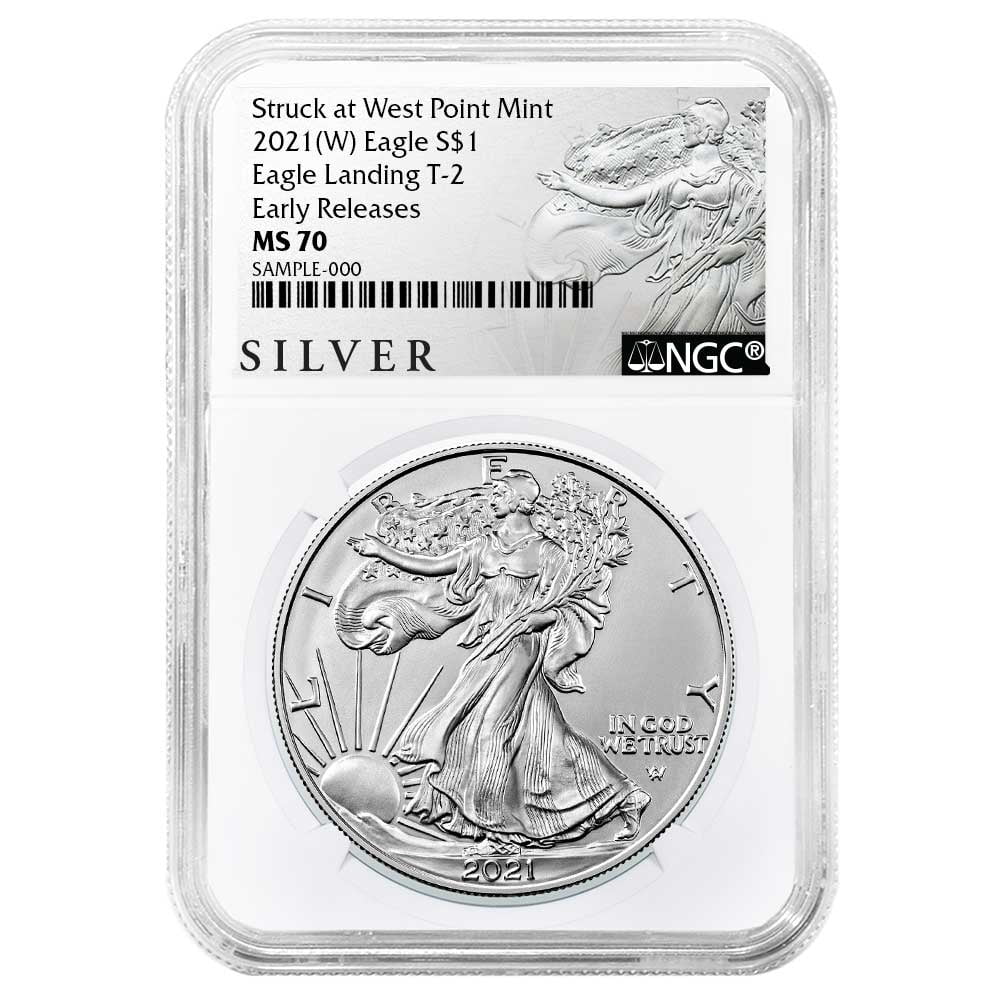 2021 (W) $1 Type 2 American Silver Eagle NGC MS70 ER ALS Label - Walmart.com