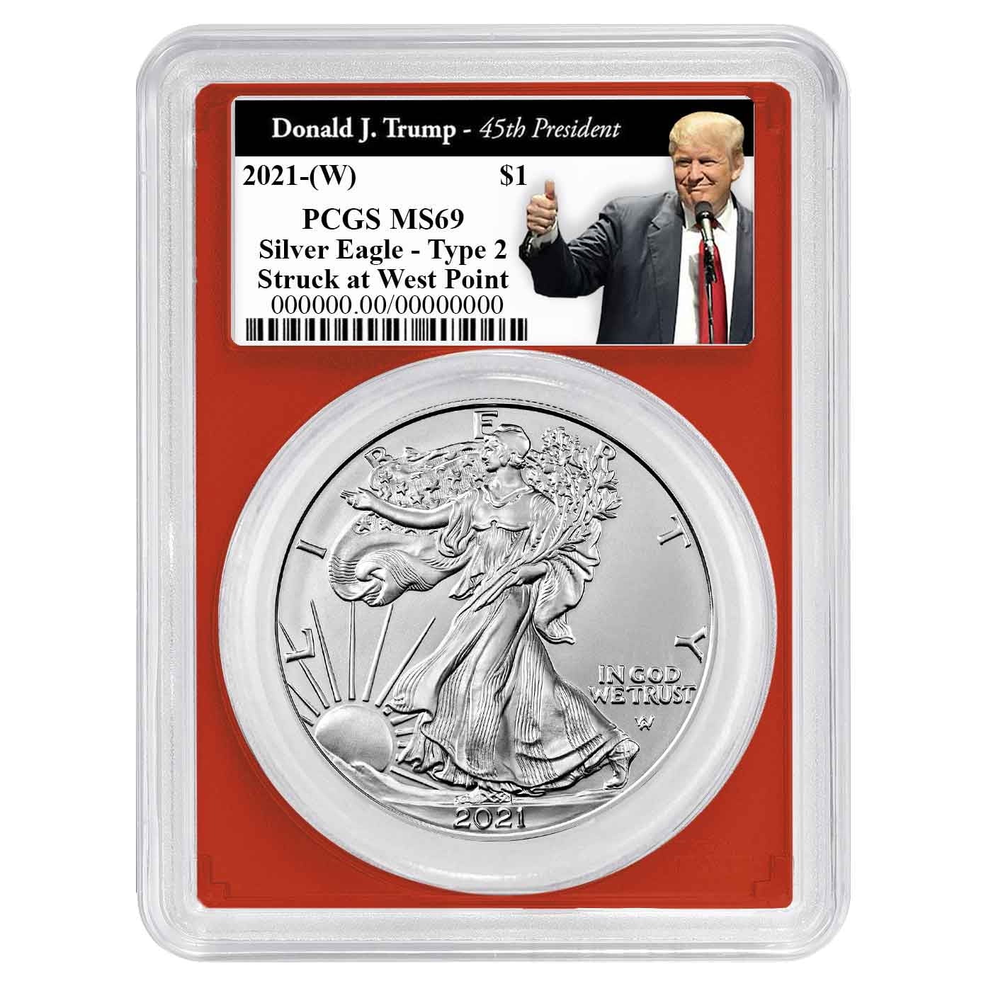 2021 (W) $1 Type 2 American Silver Eagle PCGS MS69 Trump 45th President ...