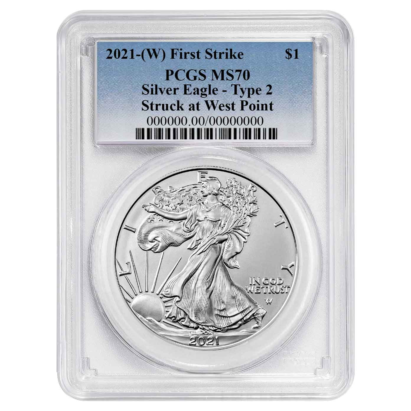 2021 (W) $1 Type 2 American Silver Eagle PCGS MS70 FS Blue Label - Walmart.com