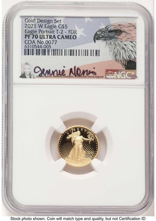2021-W G$5 Modern Coin NGC MS70 Tenth Ounce Gold Eagle, Type Two, First ...