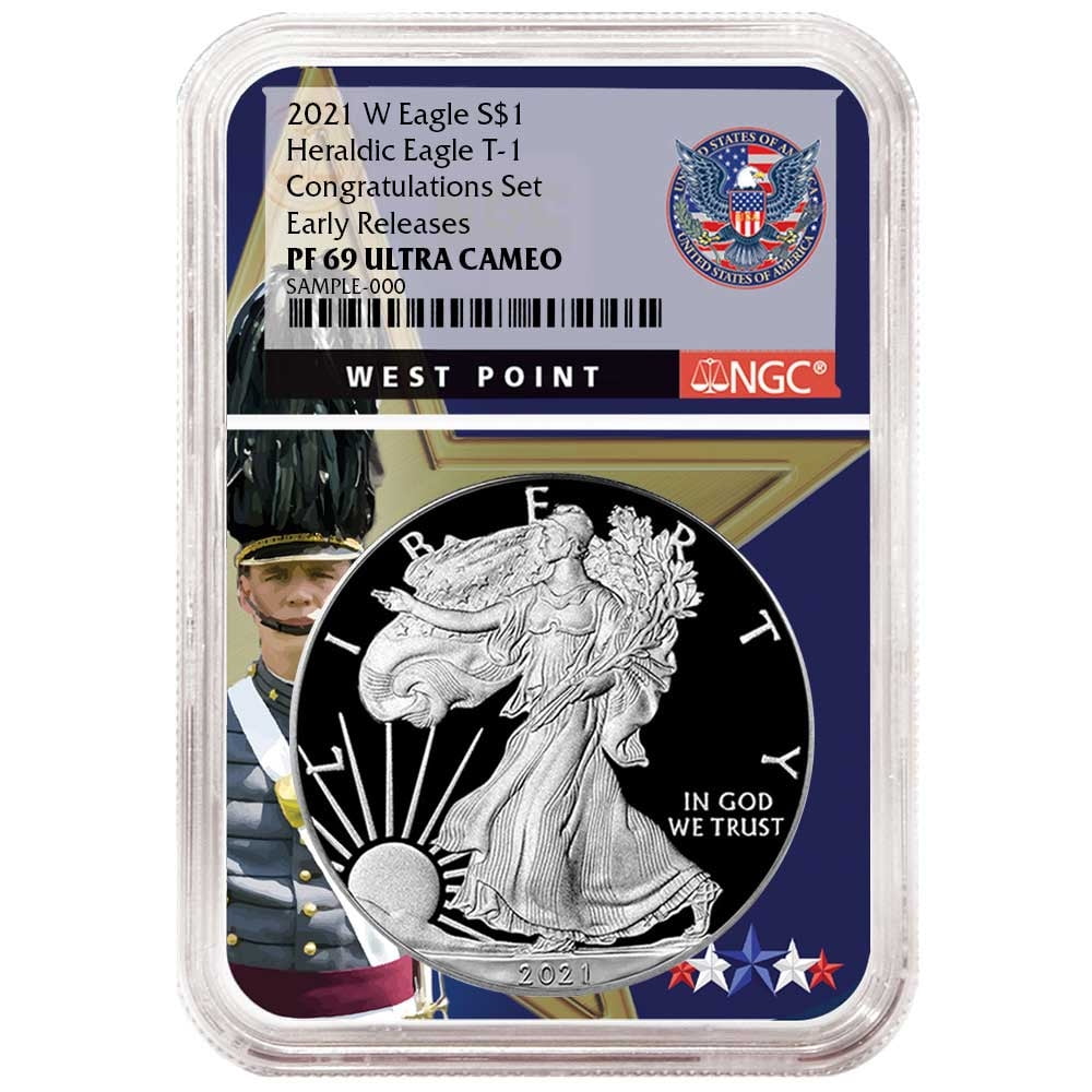 2021-W Proof $1 Type 1 American Silver Eagle Congratulations Set NGC PF69UC ER West Point Core ...