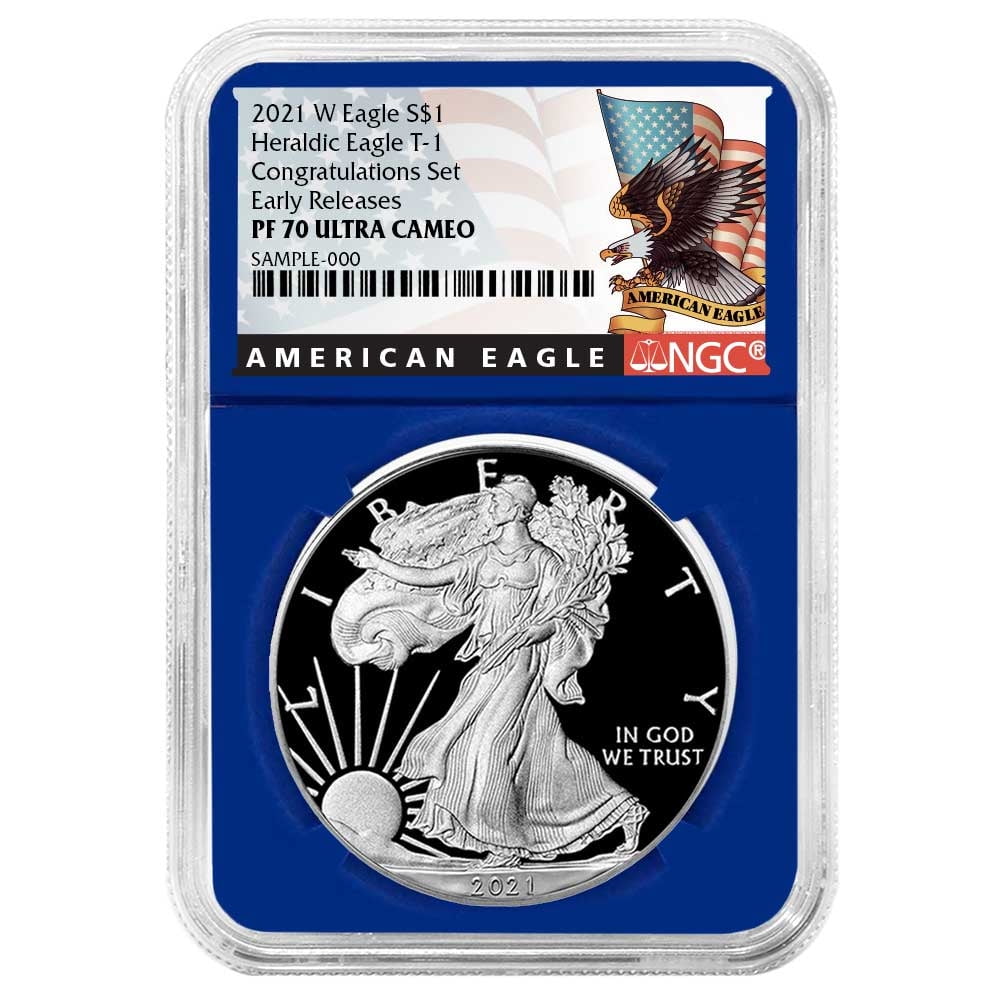2021-W Proof $1 Type 1 American Silver Eagle Congratulations Set NGC PF70UC ER Black Label Blue ...