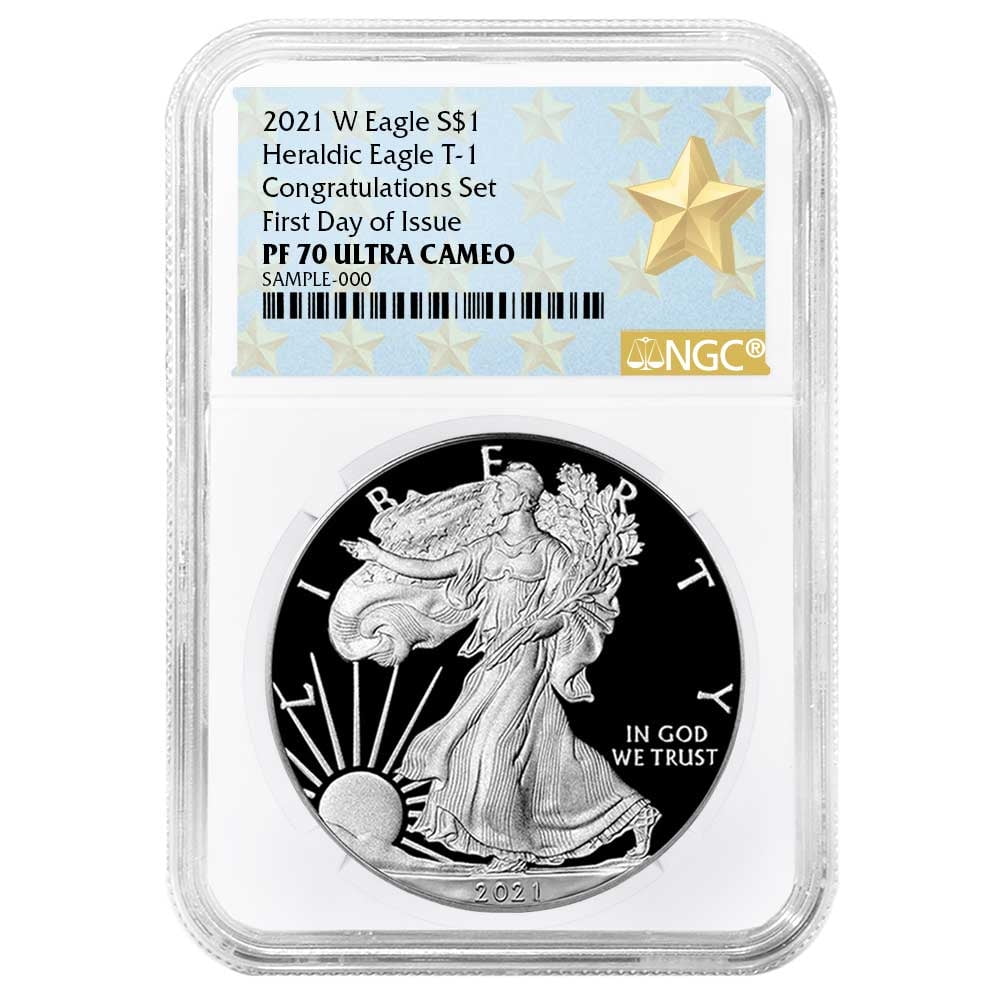 2021-W Proof $1 Type 1 American Silver Eagle Congratulations Set NGC ...